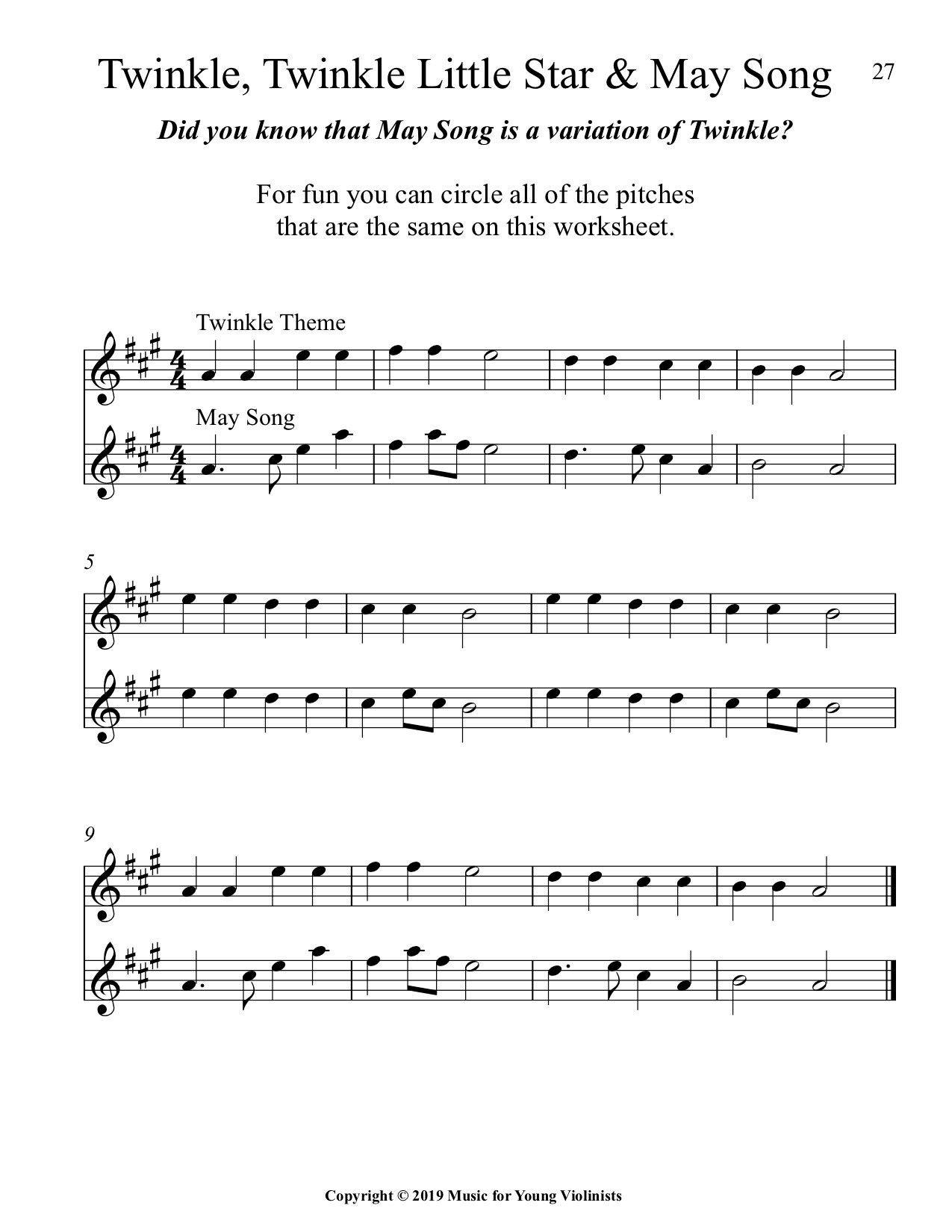 Violin Sheet Music For Beginners Twinkle Twinkle Little Star