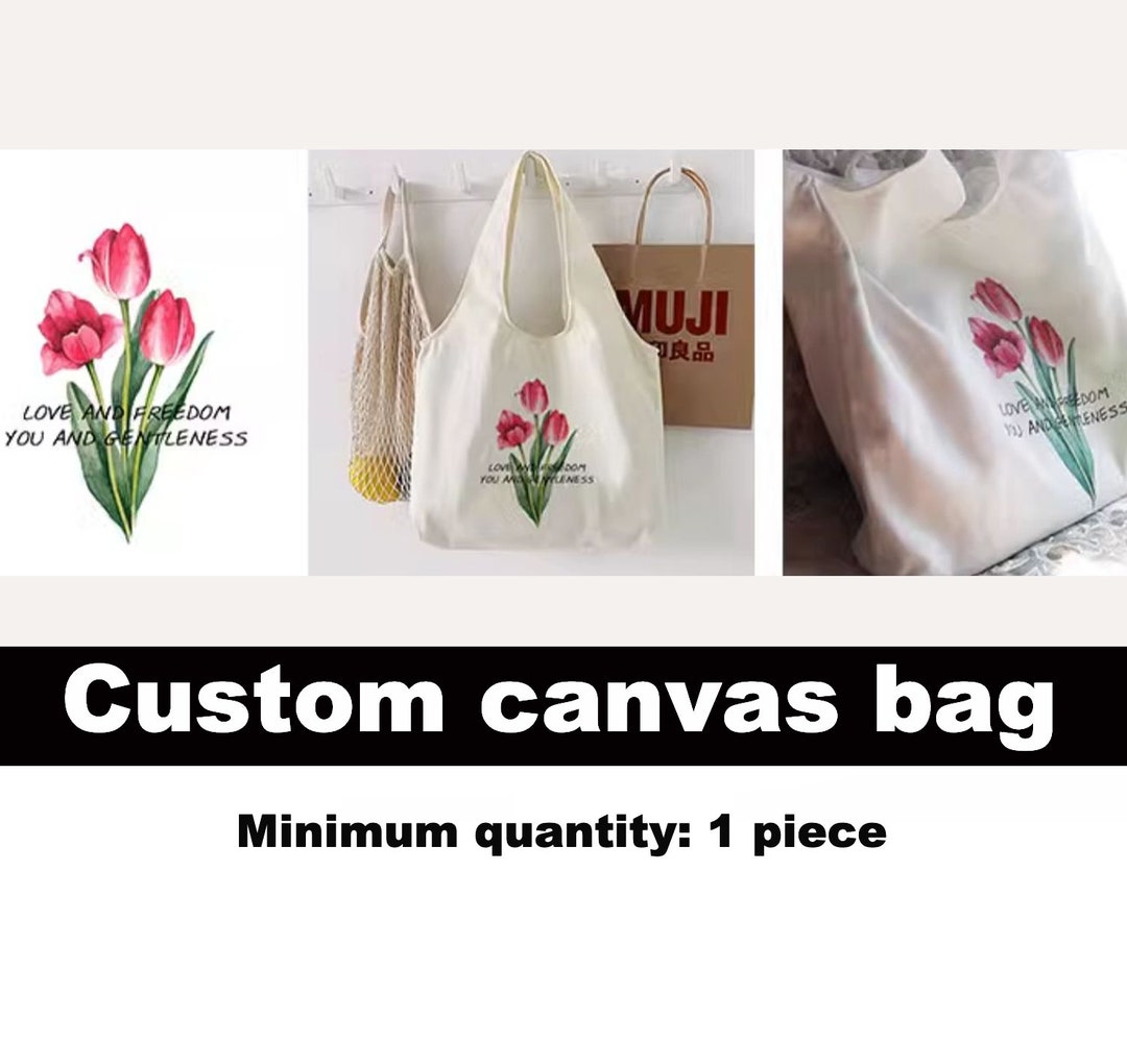 Canvas Personalized Tote Bag, Custom Printed Bag, Script Logo Image ...