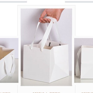 Square Paper Bag With Ribbon Handle 10 Pcs. Paper Shopping Bags, Bulk ...