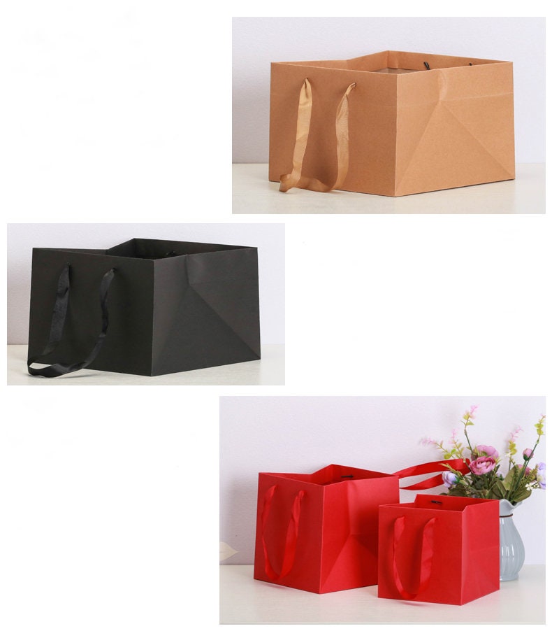 Square Paper Bag With Ribbon Handle 10 Pcs. Paper Shopping - Etsy