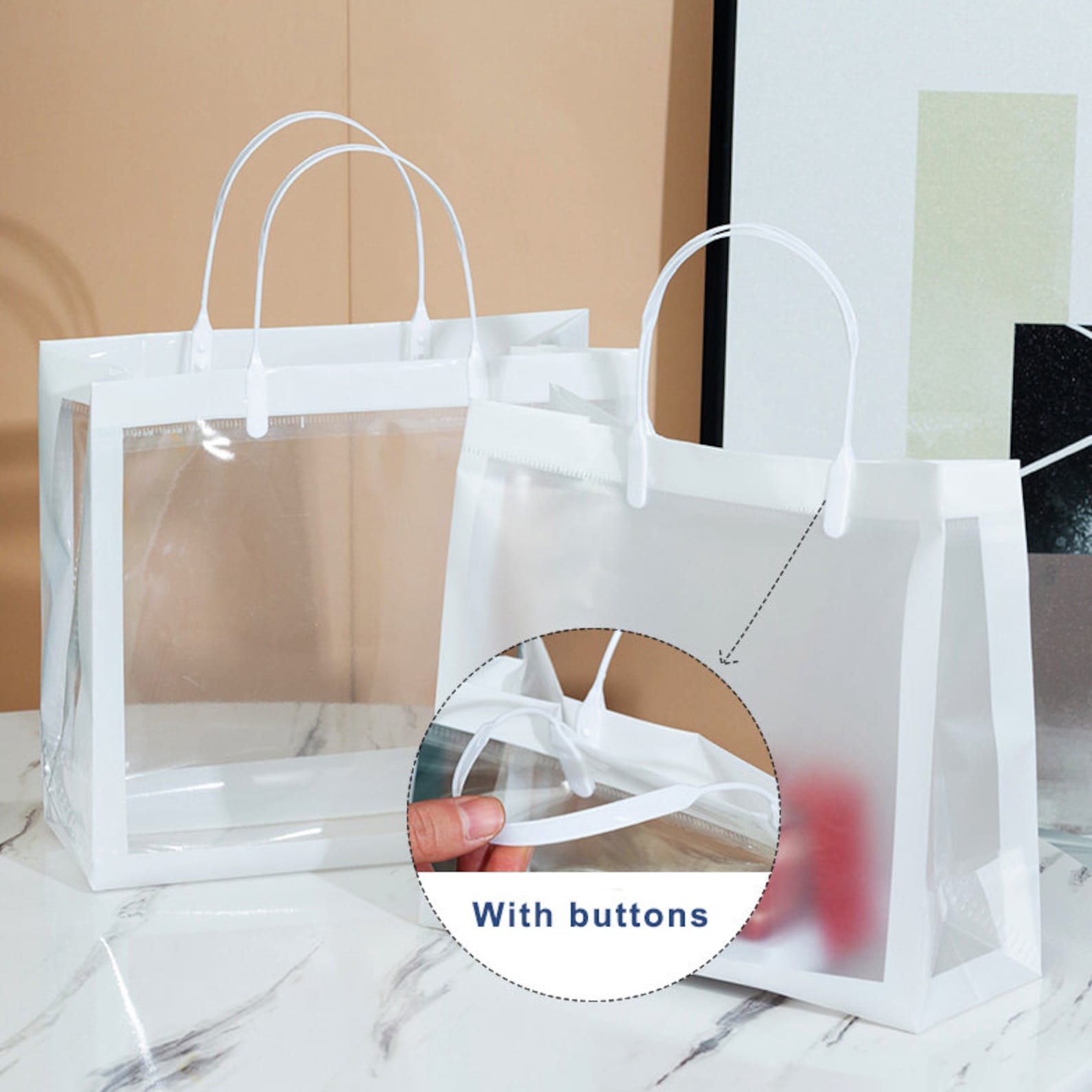 10PC Transparent PVC Hand Bag Milk Tea Bag Gift Bag Shopping Gift ...