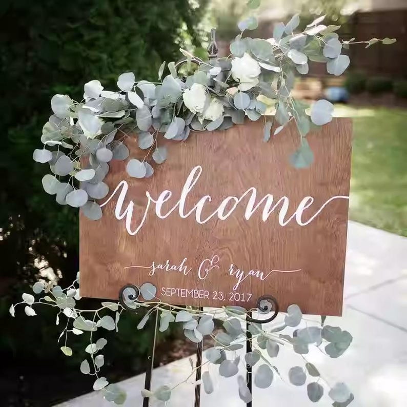 Customized Wooden Wedding Welcome Sign Transparent Wedding Water Sign ...