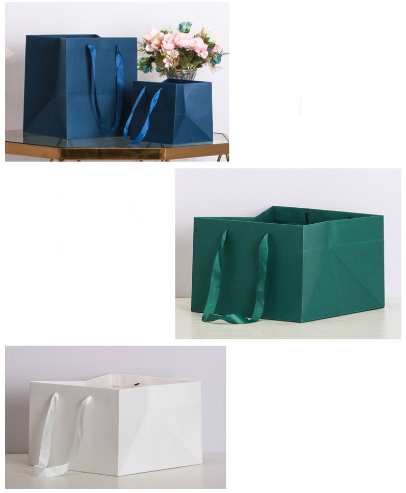Square Paper Bag With Ribbon Handle 10 Pcs. Paper Shopping Bags, Bulk ...