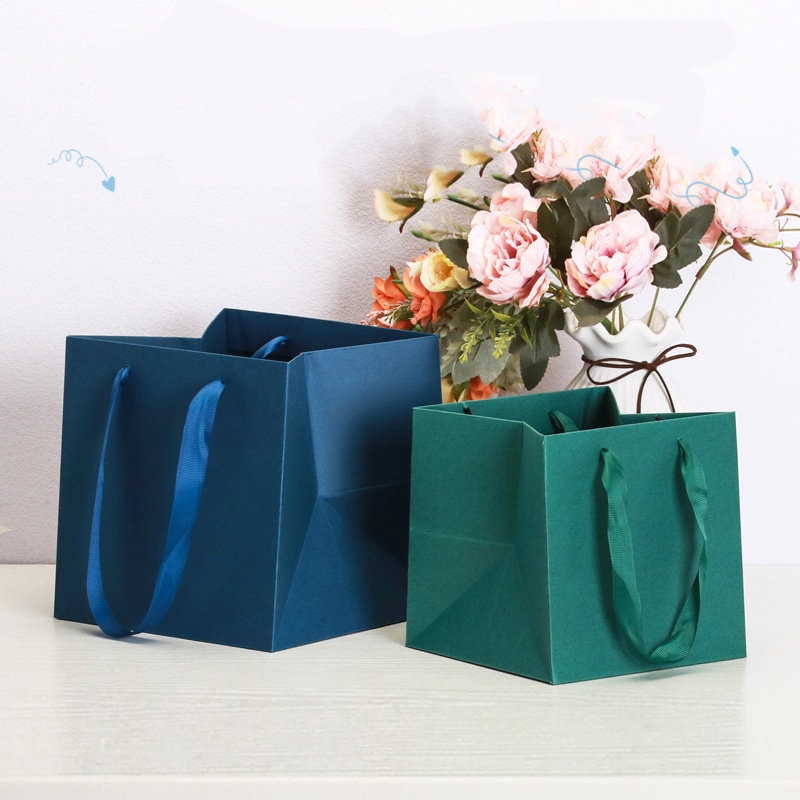 Square Paper Bag With Ribbon Handle 10 Pcs. Paper Shopping Bags, Bulk ...