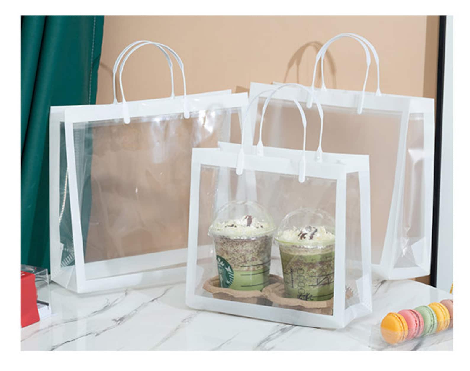 10PC Transparent PVC Hand Bag Milk Tea Bag Gift Bag Shopping Gift ...