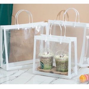10PC Transparent PVC Hand Bag Milk Tea Bag Gift Bag Shopping Gift ...