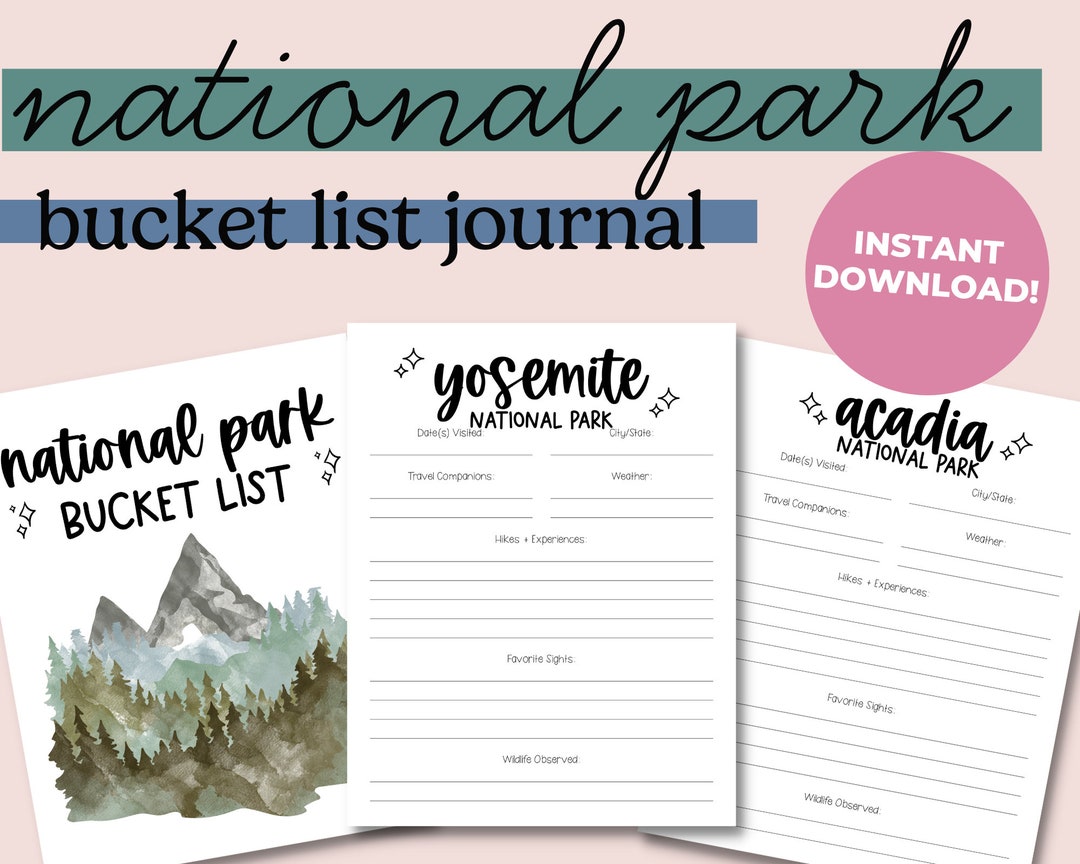 Printable National Parks Bucket List Journal and National Park ...