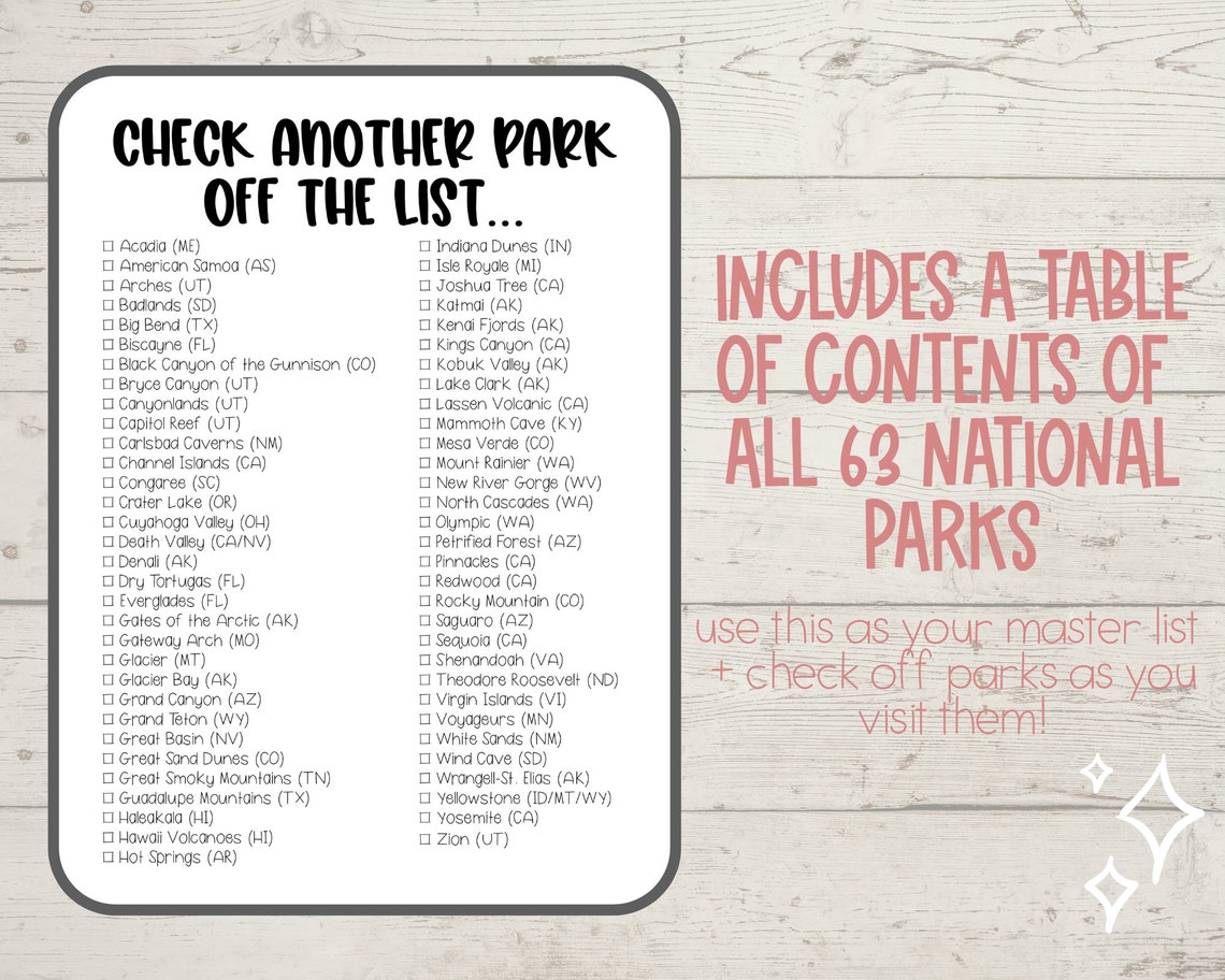 Printable National Parks Bucket List Journal and National Park - Etsy