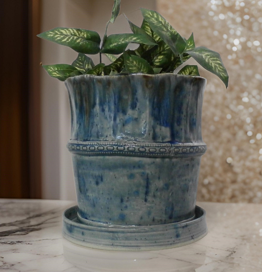 Unique Handmade Pottery Planter Blue Planter Pot With Drainage and ...