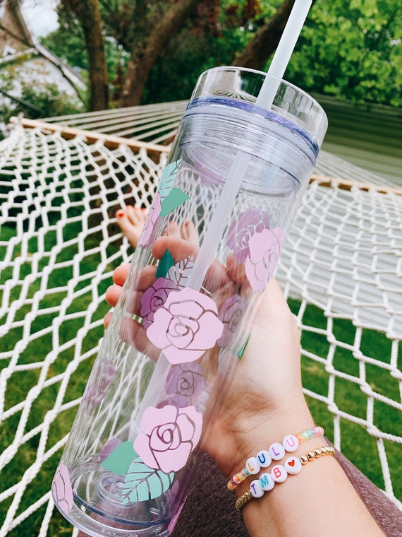 Daisy 16oz Rose Flower Skinny Tumbler With Lid & Straw Spring Water ...