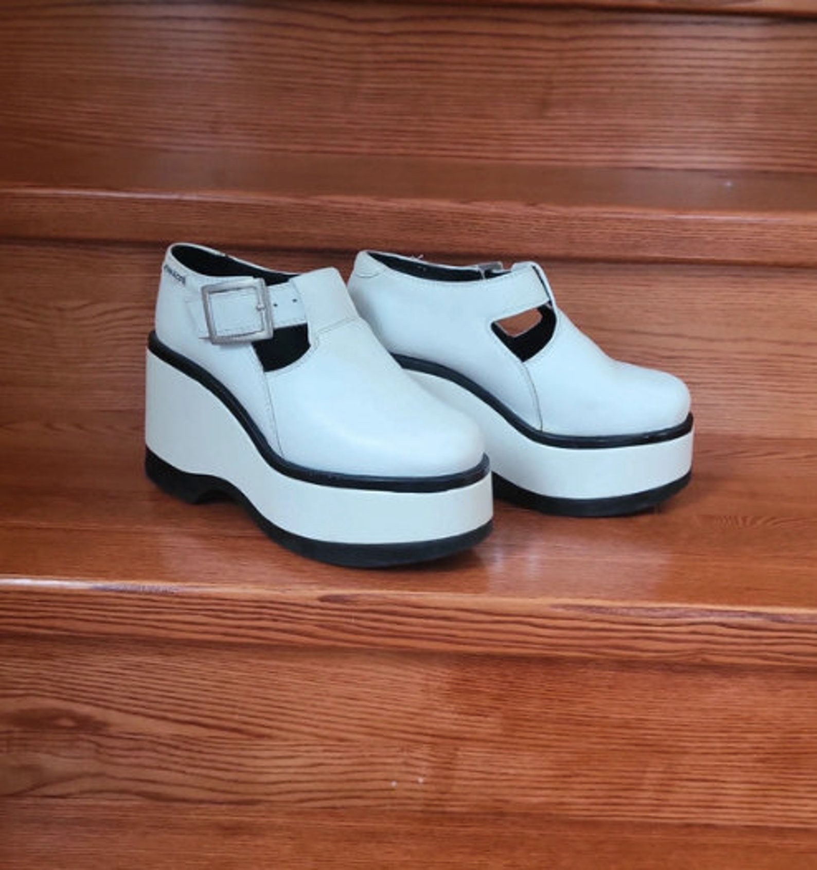 90s True Vintage White Chunky Platform Shoes Fun&co / Size 38EU / Wedge ...