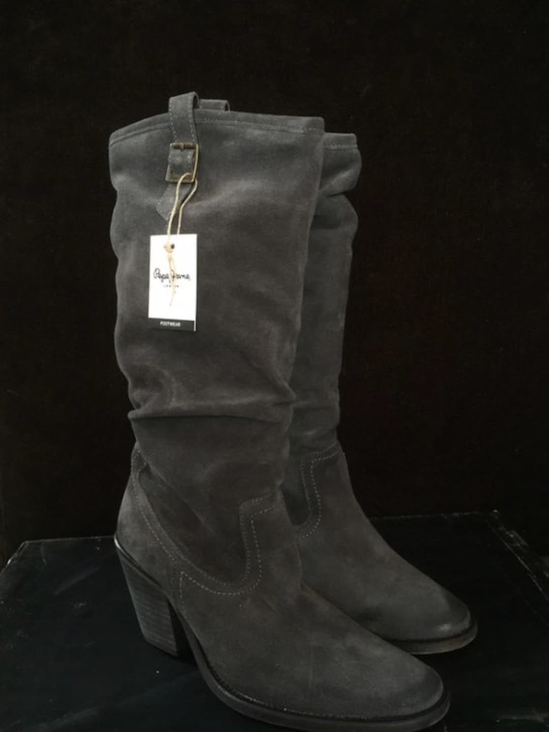 Black Suede Pepe Jeans Boots NEW / Black Leather Long Cowboy Boots ...