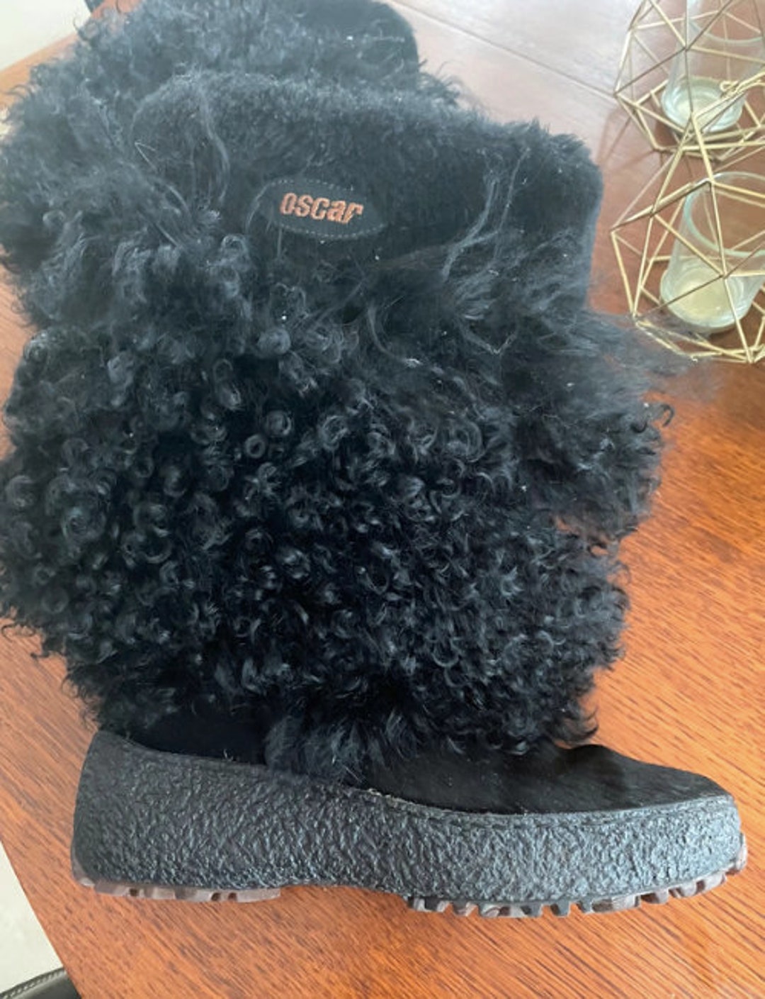 Oscar Black Curly Long Hair Lama Fur Goat Hair and Wool Lining Winter ...