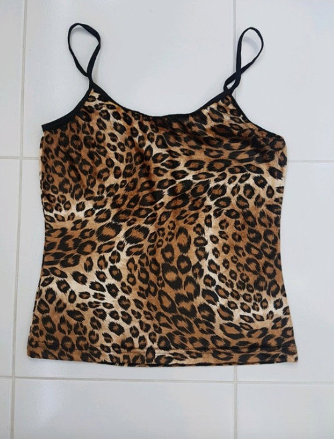 Y2K Vintage Leopard Velour Camisole Top / Size M / 90s Y2K Crop Cami ...