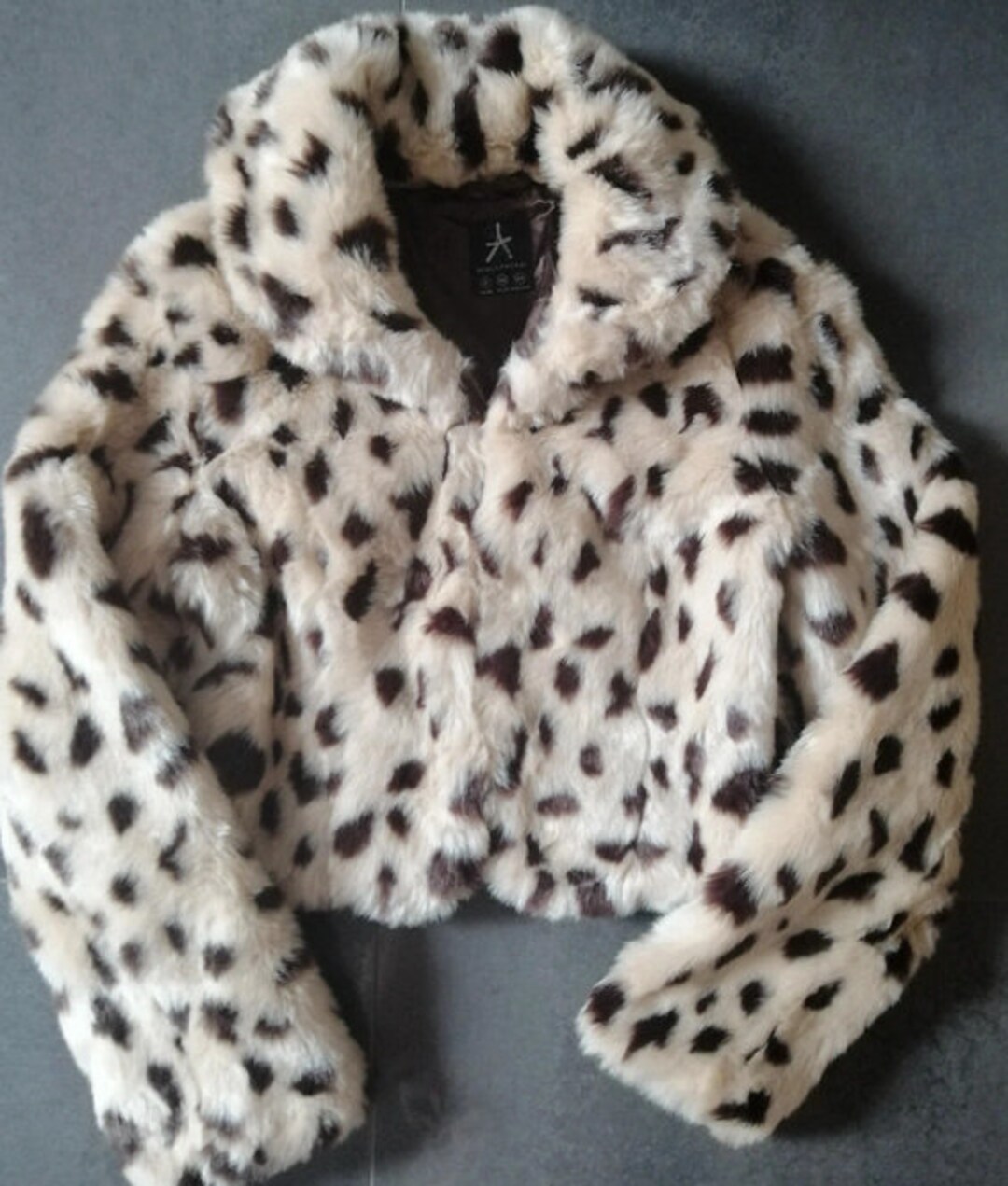 Vintage Leopard Crop Fur Coat / Vegan Fur Jacket / Size S UK8 / Animal ...