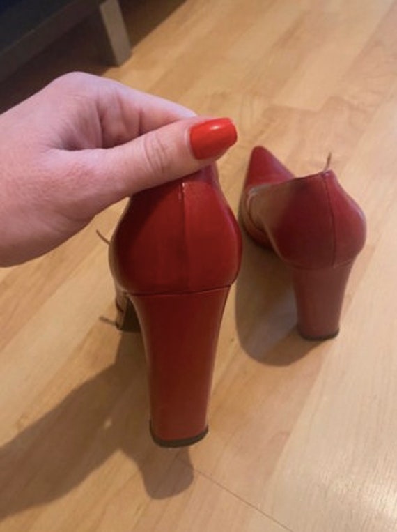 90s Y2K Dolce & Gabbana red leather pointed toe pumps… - Gem
