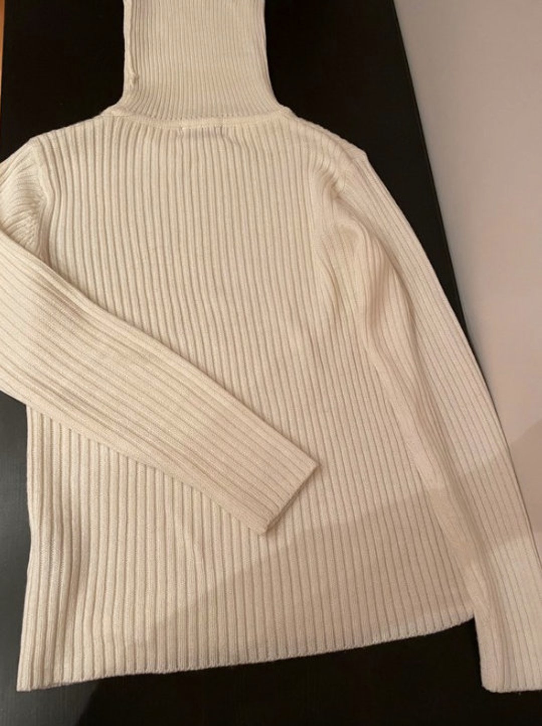 Y2K Cream Rib Knitted Roll Neck Sweater / 90s Y2K True Vintage Cream ...