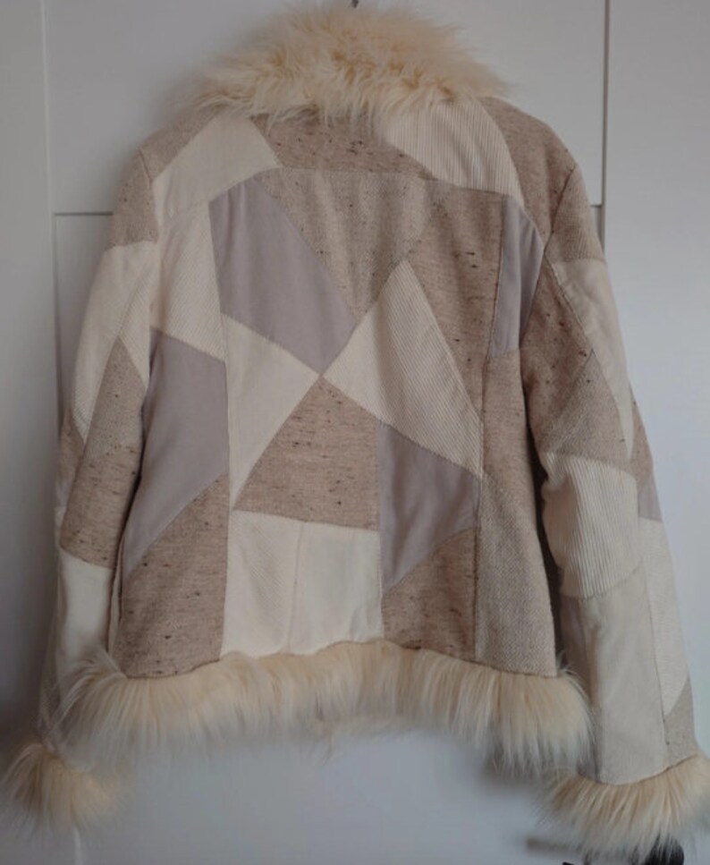 Penny Lane Patchwork Coat Cream Afghan Jacket Vintage Block Shaggy Fur ...