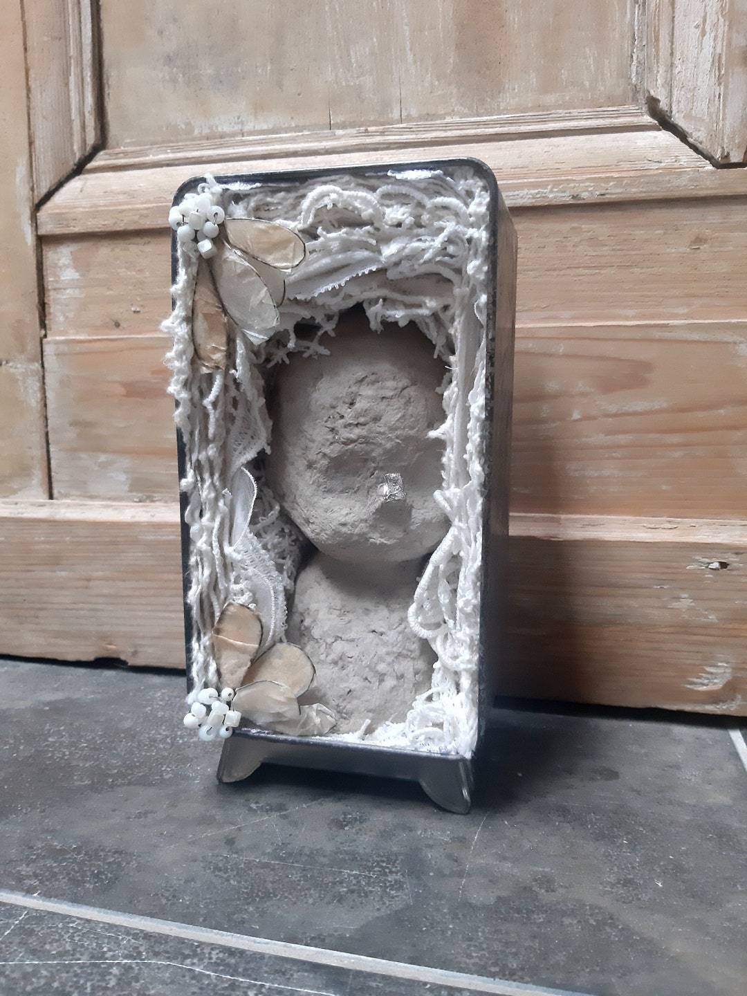 Doll Diorama, Mixed Media Art, Tin Art Box, Glass , Papermache, Sad Art ...