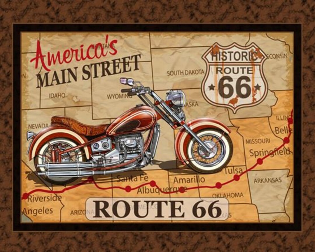 ROUTE 66 Motorcycle Fabric Quilt Panel 36" X 45" - Etsy