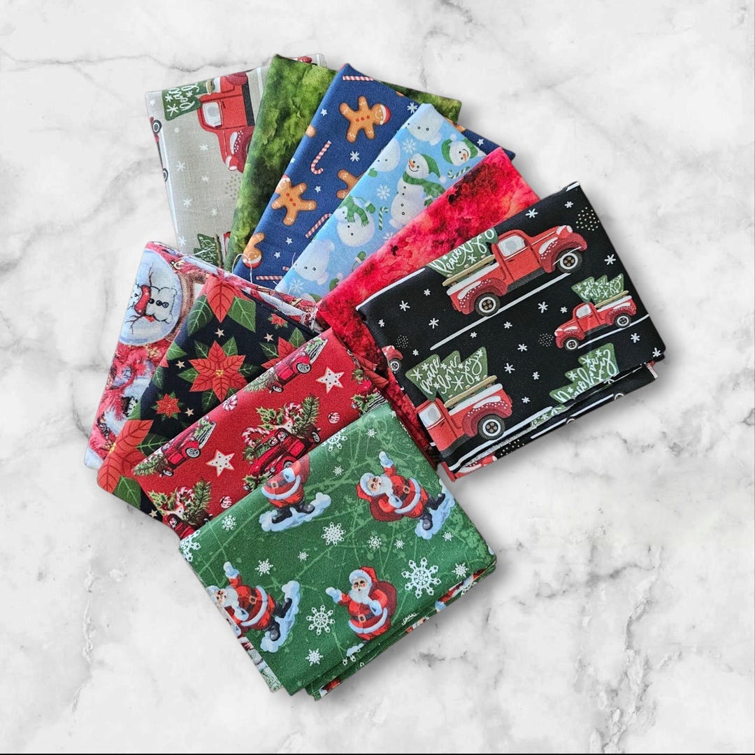 10 CHRISTMAS Fat Quarter Bundle 18" X 22", 100% Cotton Quilt Fabric ...