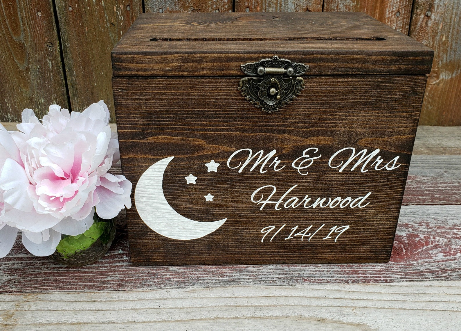 Wedding Card Box With Slit and Lock Engraved Wood Card Box | Etsy