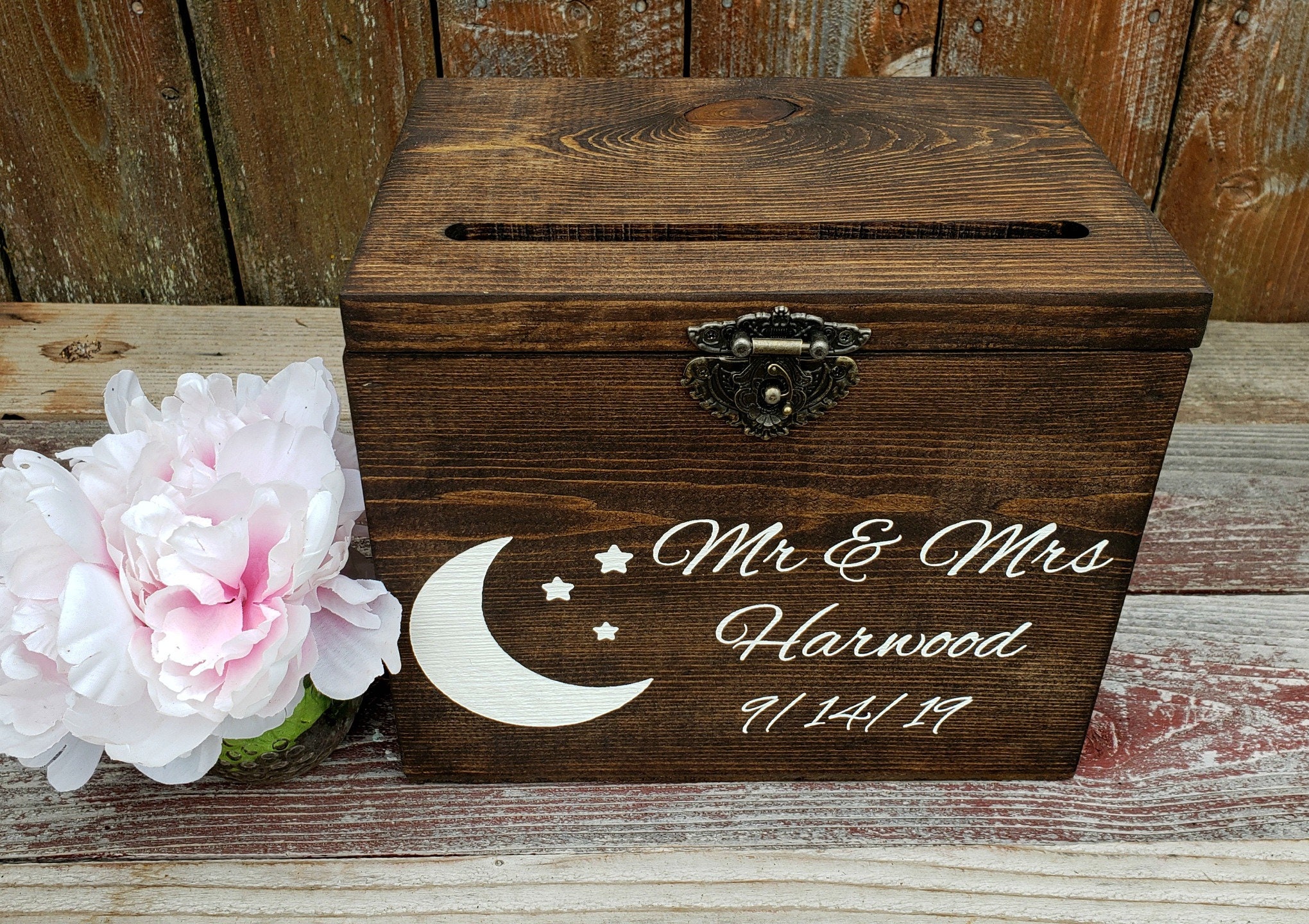 Wedding Card Box With Slit and Lock Engraved Wood Card Box | Etsy