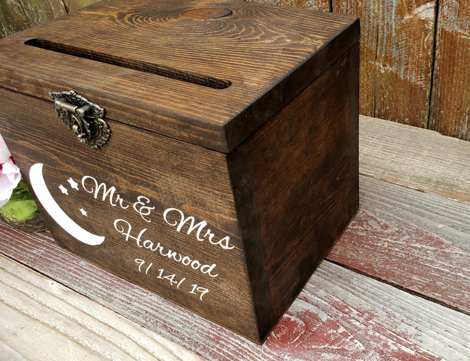 Wedding Card Box With Slit and Lock Engraved Wood Card Box | Etsy