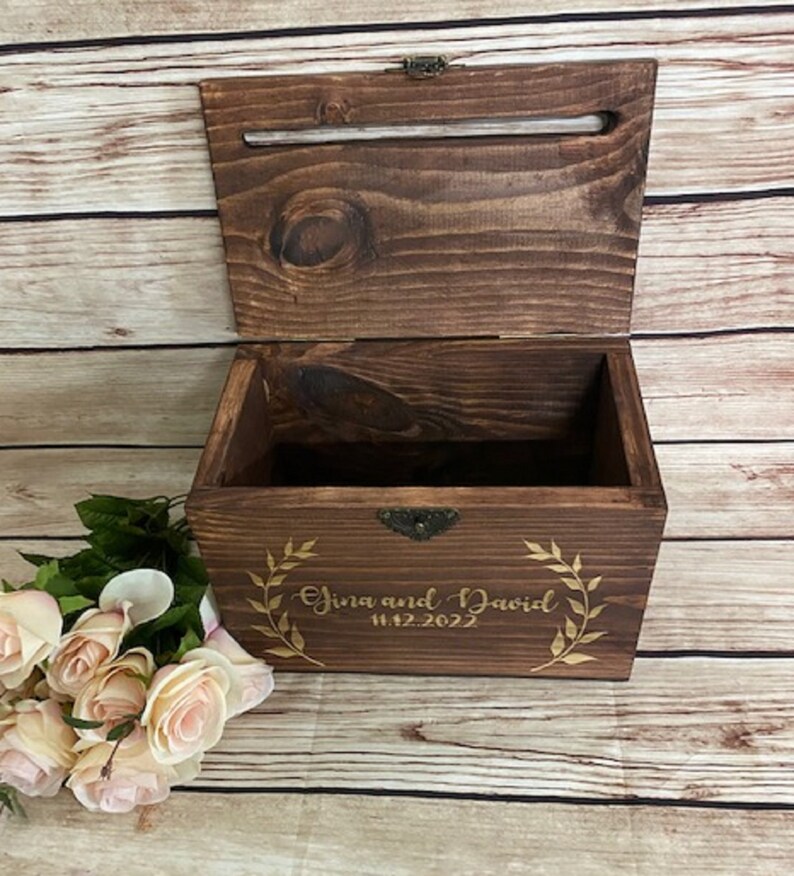 Wedding Card Box With Slit and Lock Options Engraved Wood - Etsy