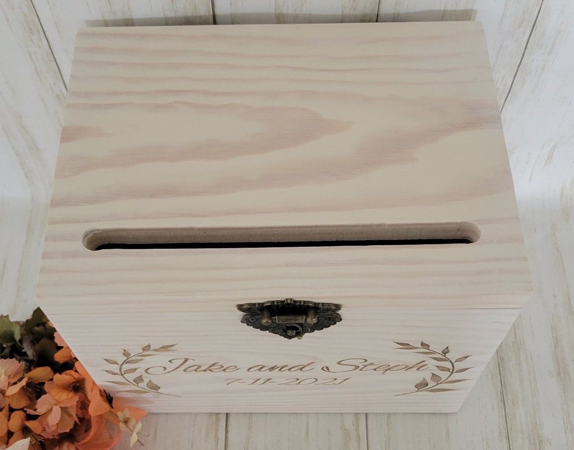 Wedding Card Box With Slit and Lock Options Engraved Wood - Etsy