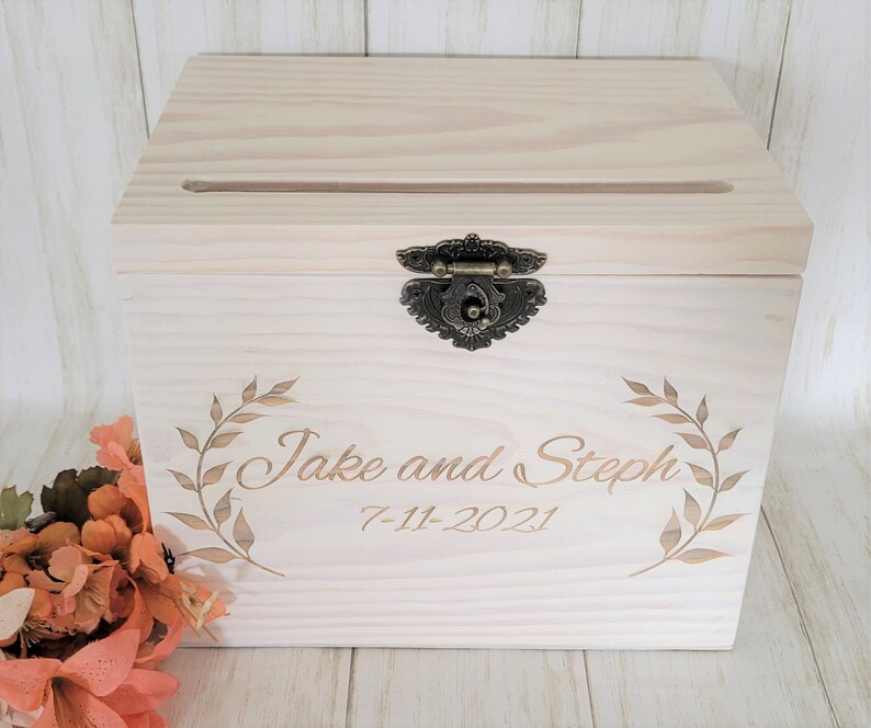 Wedding Card Box With Slit and Lock Options Engraved Wood - Etsy
