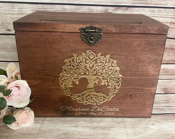 Tree of Life Memorial Card Box With Slot and Lock Options - Etsy