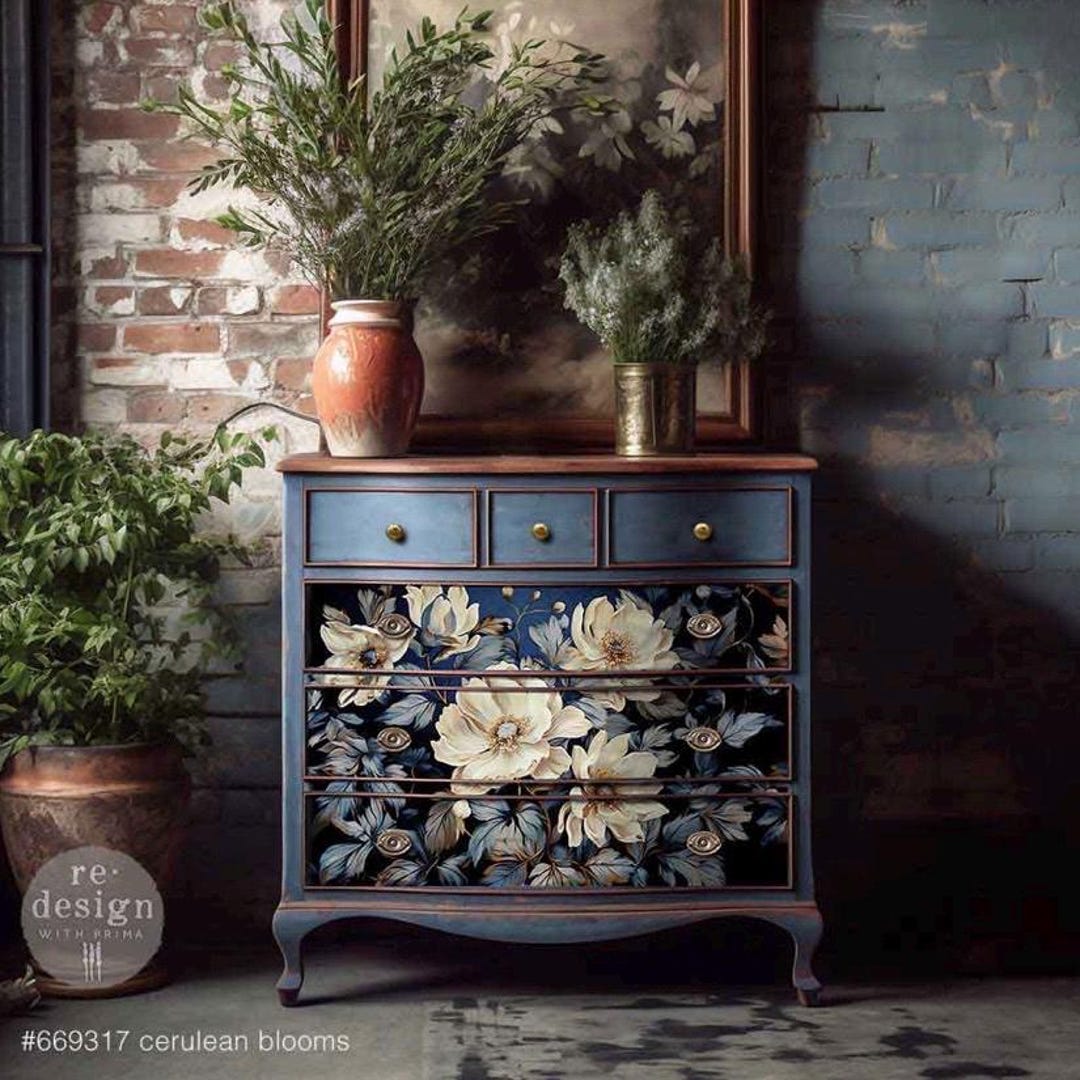 Redesign With Prima Cerulean Blooms Decoupage Paper: Cream Flowers ...