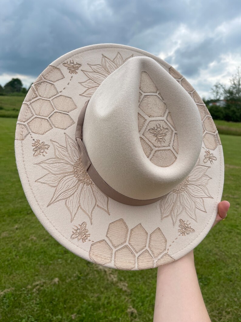 Bee Honey Comb Wide Brim Fedora Hat Flowers Mountain Wedding - Etsy