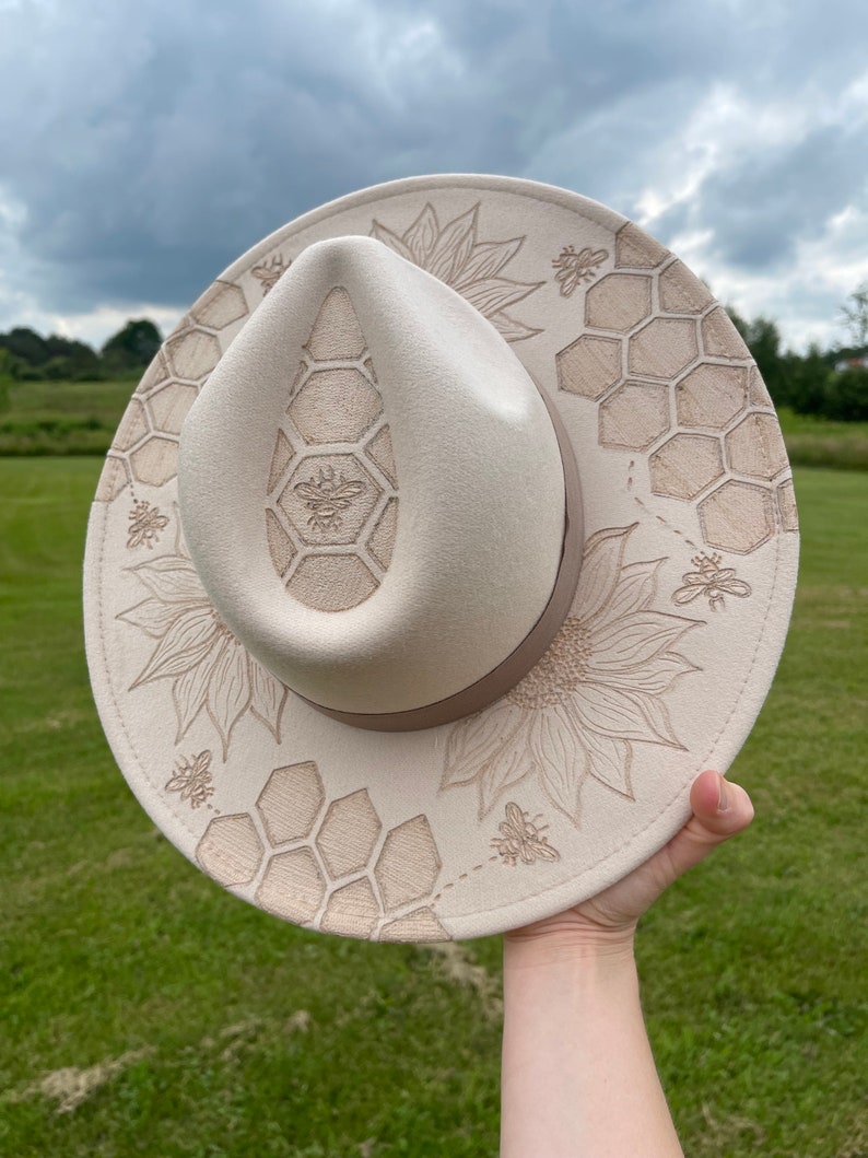 Bee Honey Comb Wide Brim Fedora Hat Flowers Mountain Wedding - Etsy