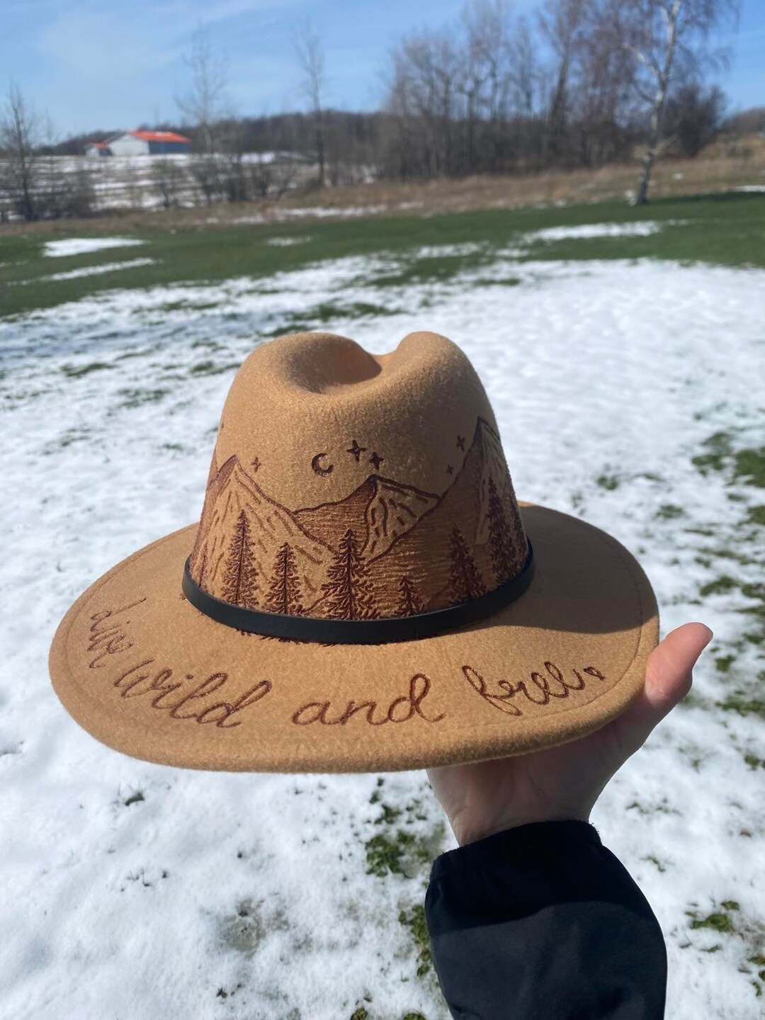 Mountain Scape Burned Fedora Hat Hiking Travel Gift Wear - Etsy Mountain Scape Burned Fedora Hat Hiking Travel Gift Wear - Etsy