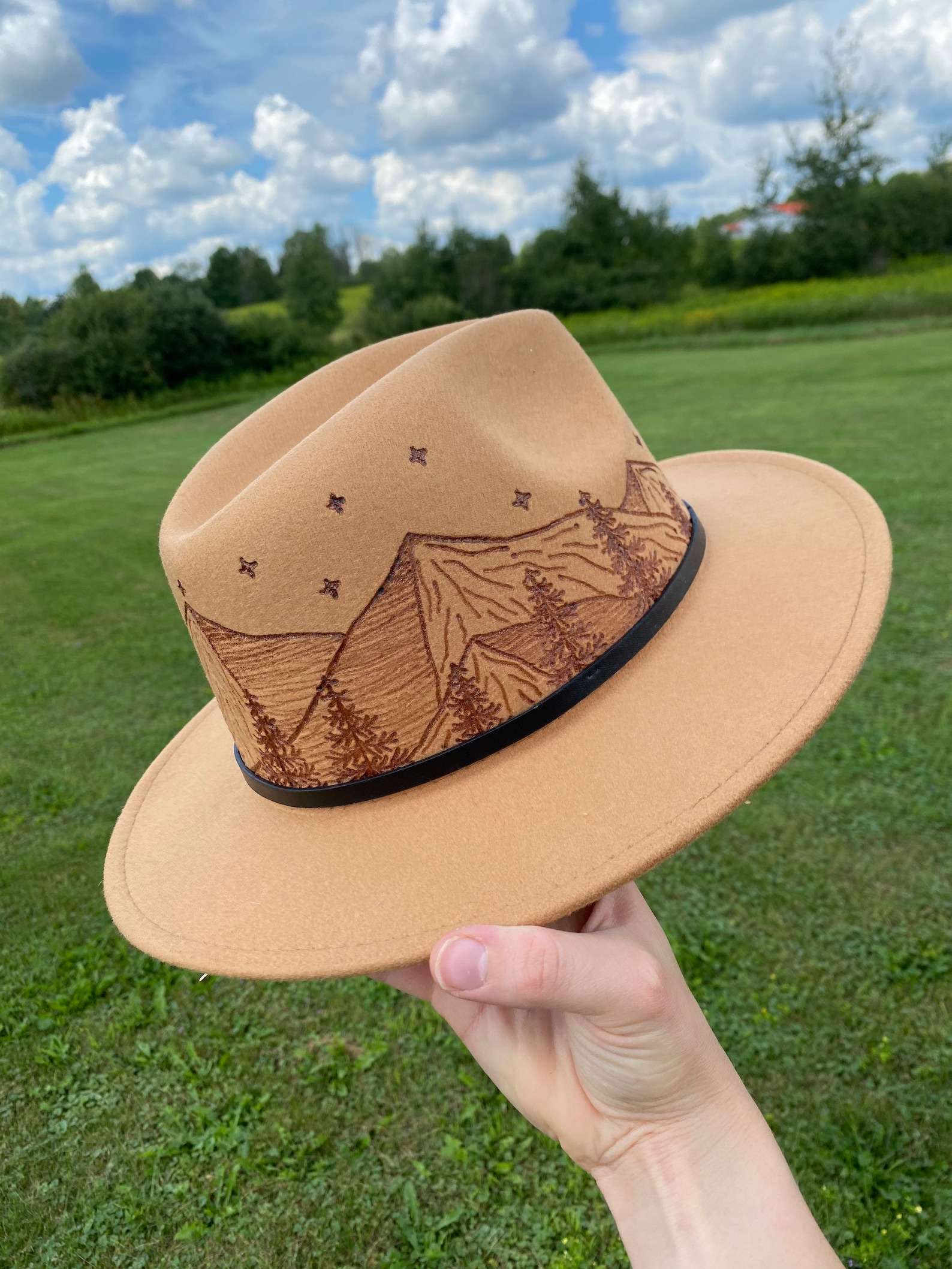 Mountain Scape Burned Fedora Hat Hiking Travel Gift Wear - Etsy Mountain Scape Burned Fedora Hat Hiking Travel Gift Wear - Etsy