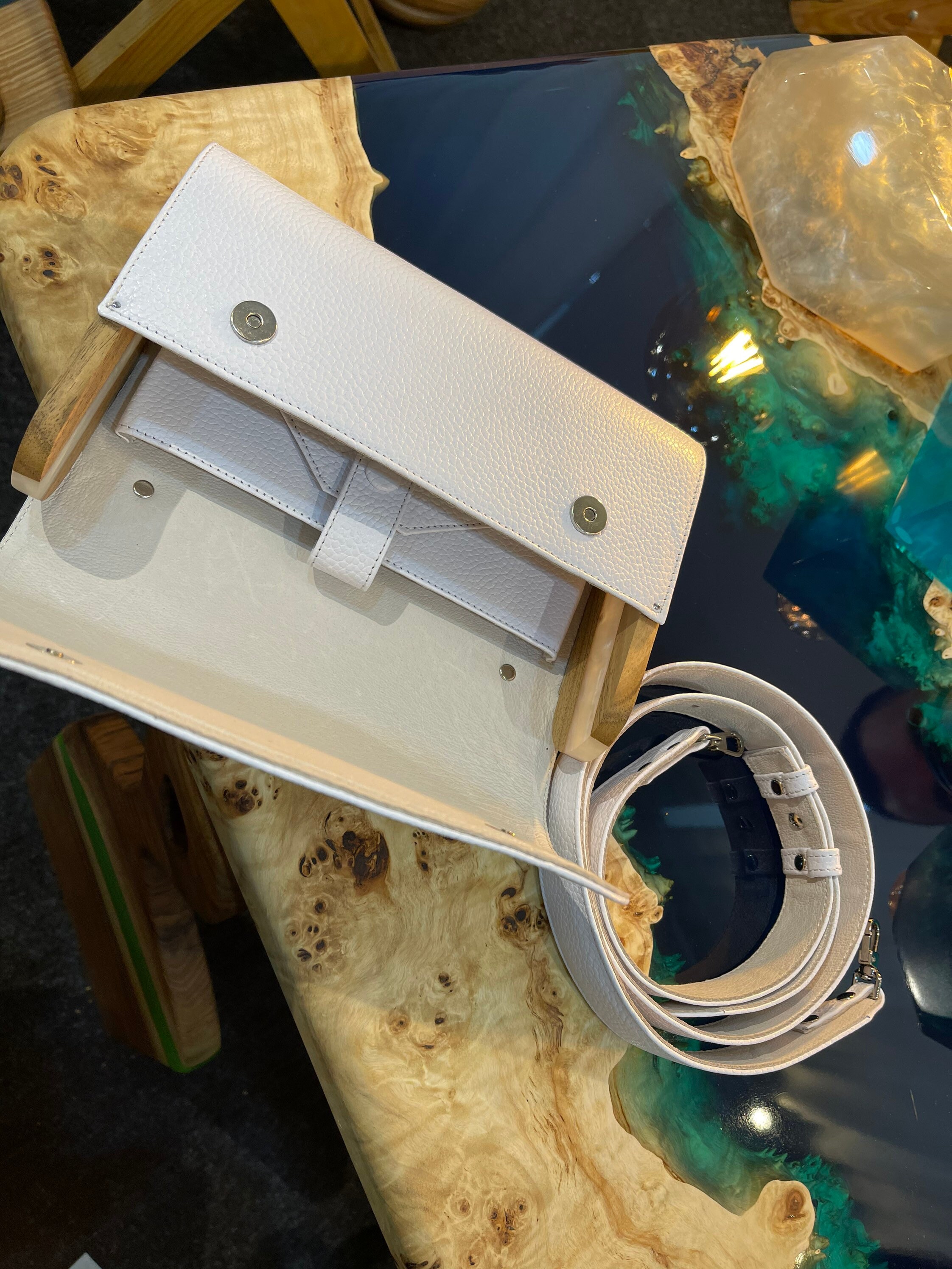 Leather bags epoxy resin handmade wooden bag womens | Etsy