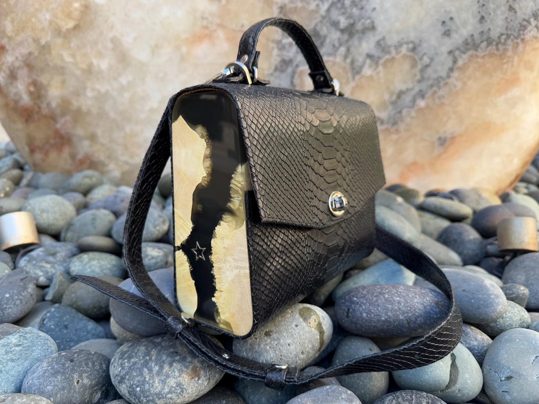 Handmade Leather & Epoxy Resin Handbag, Wooden Clutch, Evening Bag - Etsy