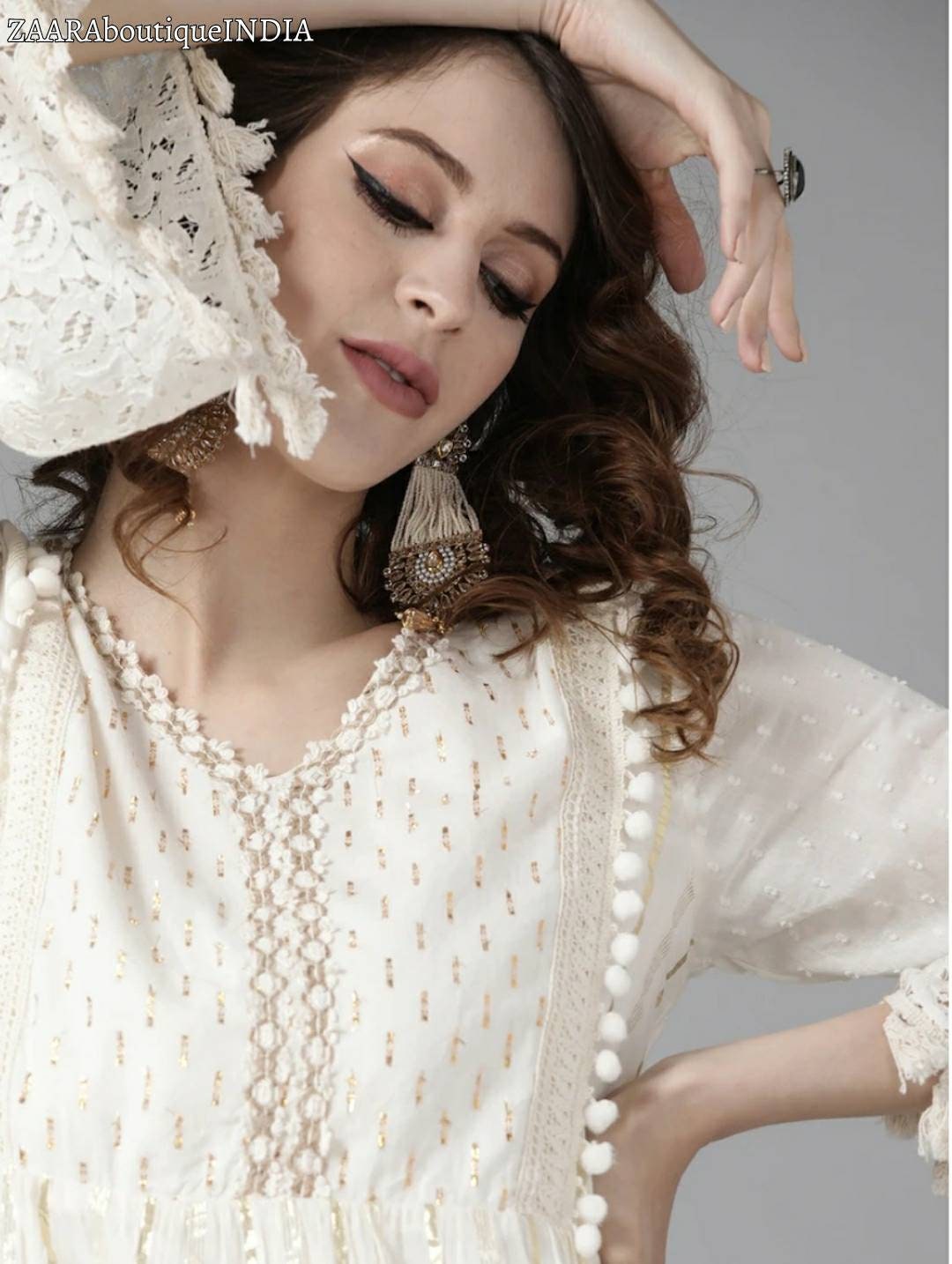 Short Kurti Tunic | 100% Pure Cotton Off-white Fit and Flared Dress for ...