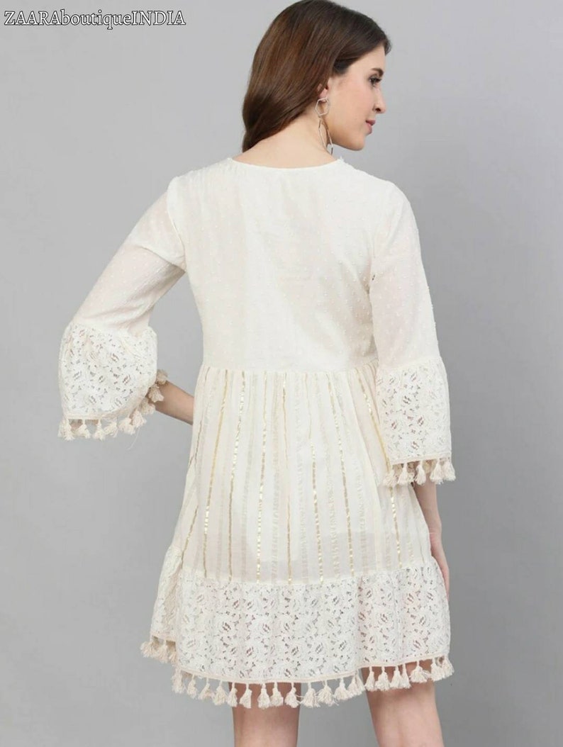 Short Kurti Tunic | 100% Pure Cotton Off-white Fit and Flared Dress for ...