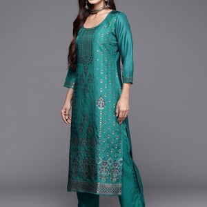 Indian Party Wear Dress for Women - Turquoise Blue Embroidered Silk ...