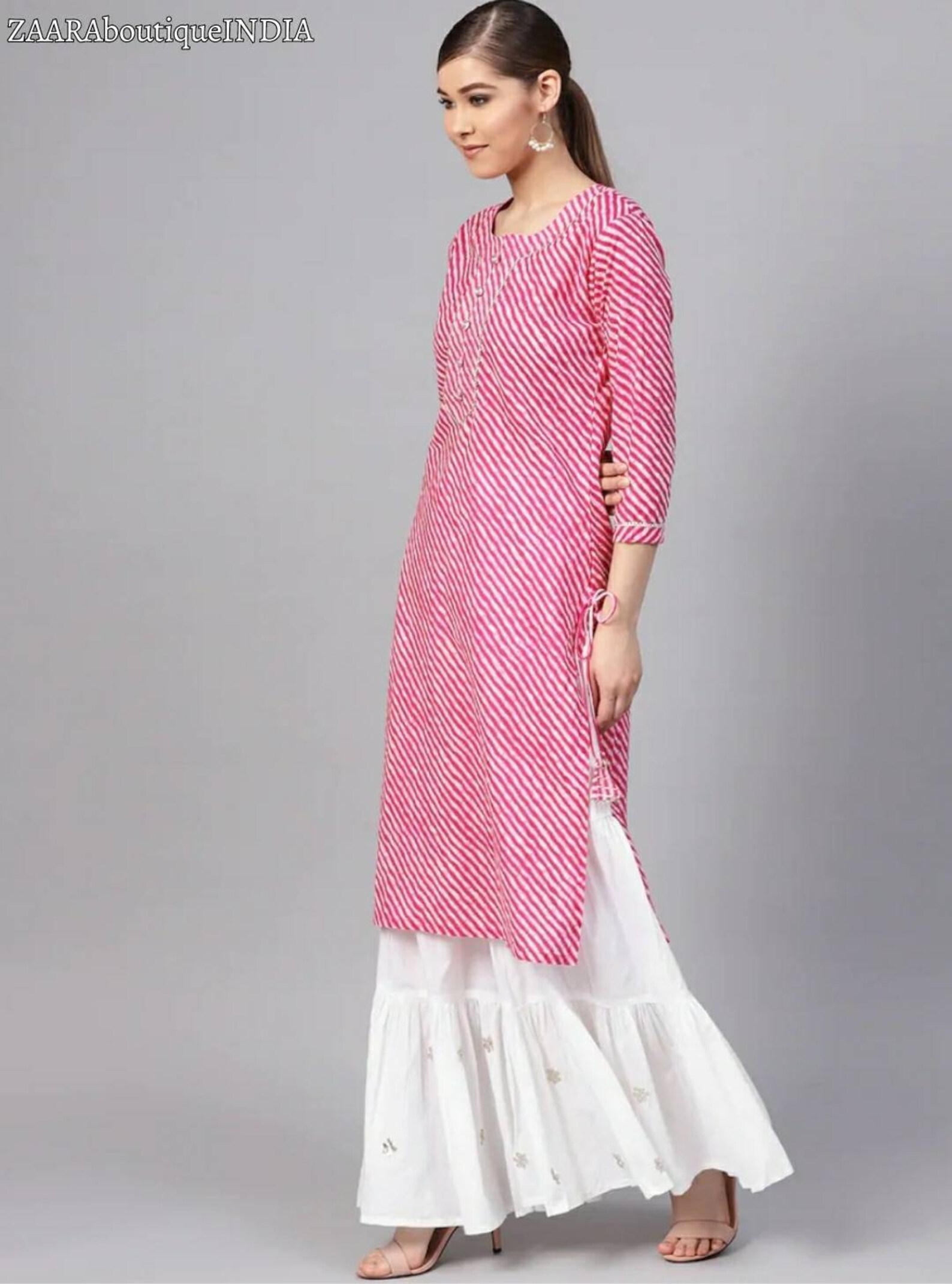 Kurta Sharara Set | Graduation Gift for Her | Pink & White Kurti Dress ...