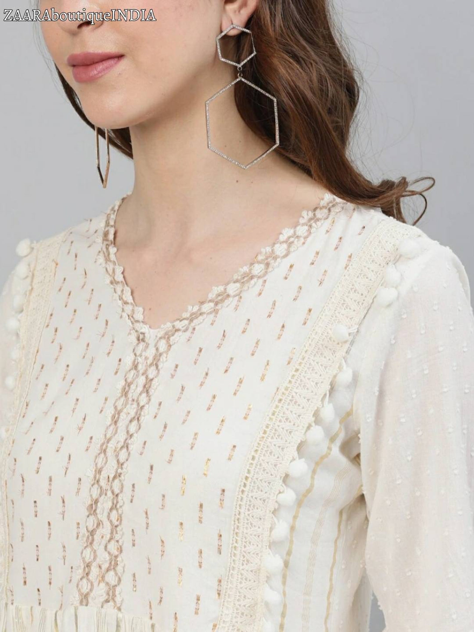 Short Kurti Tunic | 100% Pure Cotton Off-white Fit and Flared Dress for ...