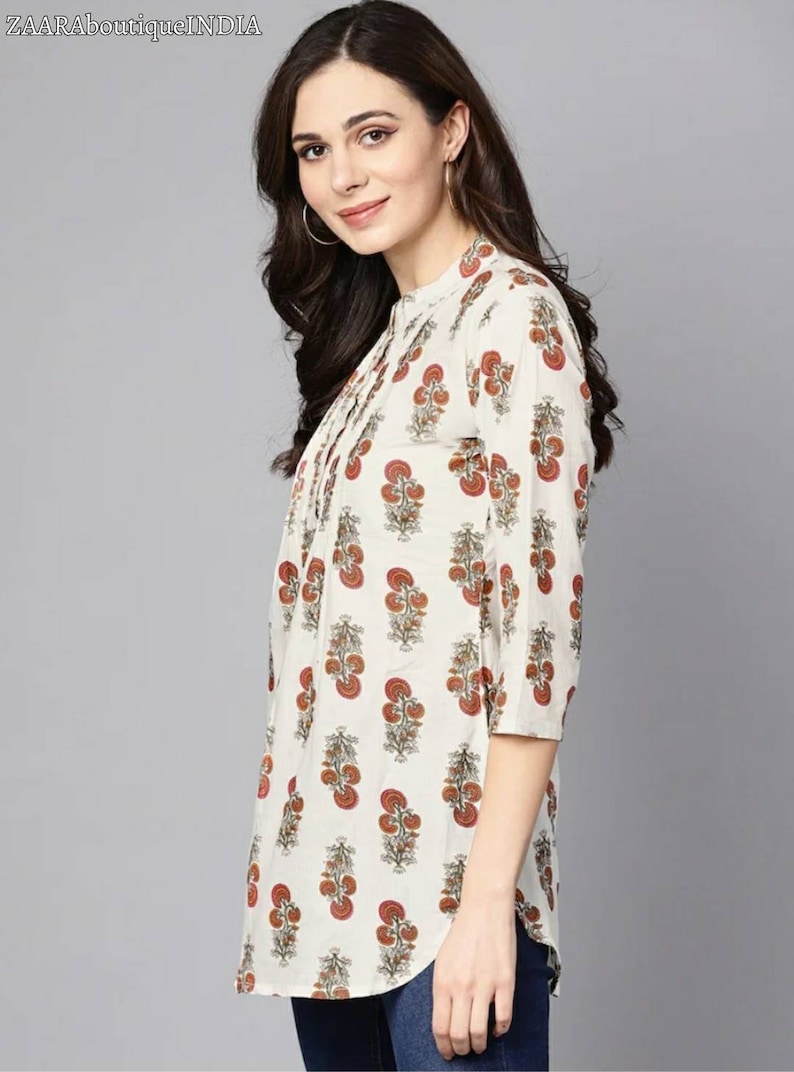 Ethnic Top Pure Cotton Off-white & Green Floral Printed Top - Etsy