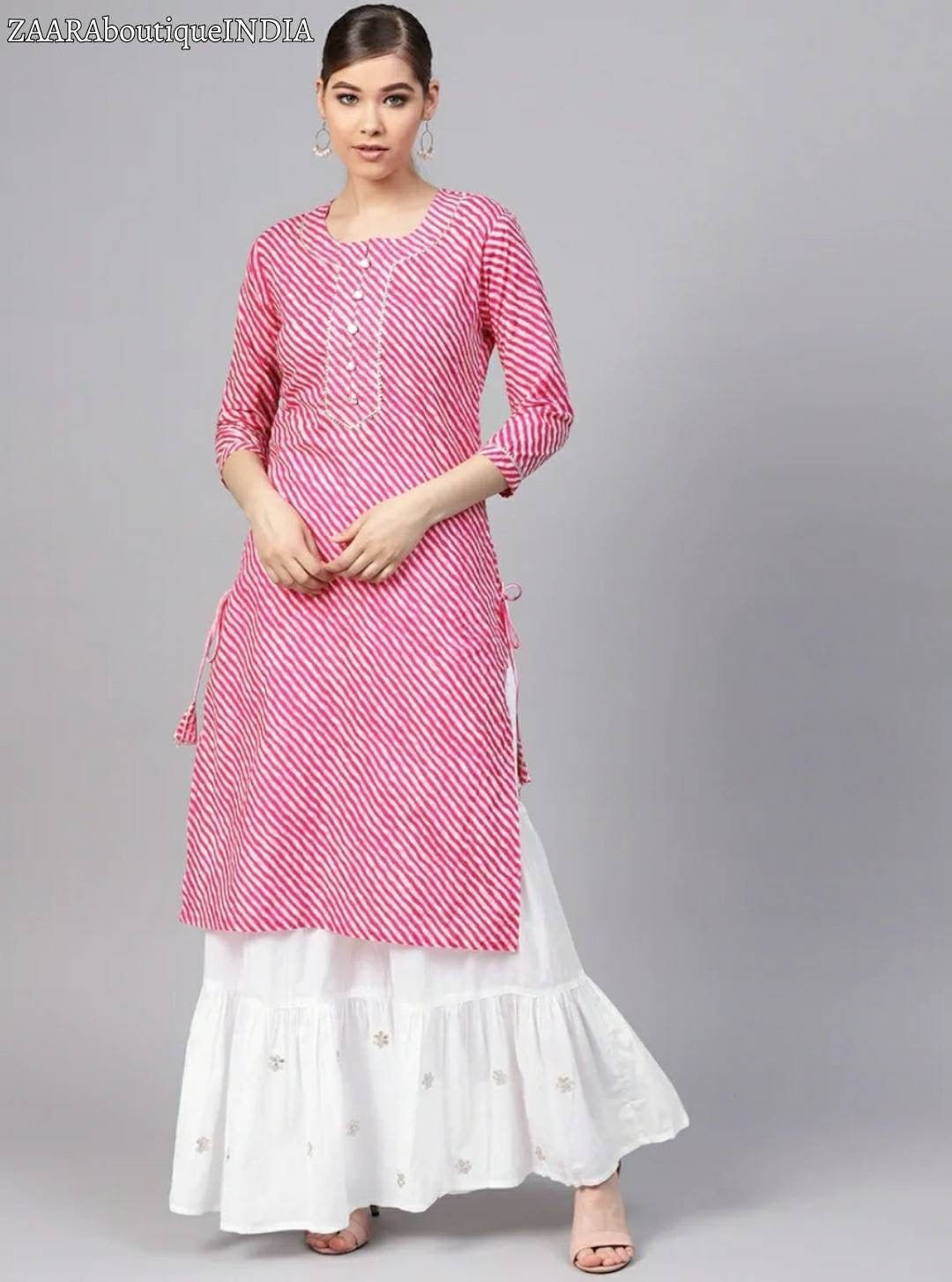 Kurta Sharara Set | Graduation Gift for Her | Pink & White Kurti Dress ...