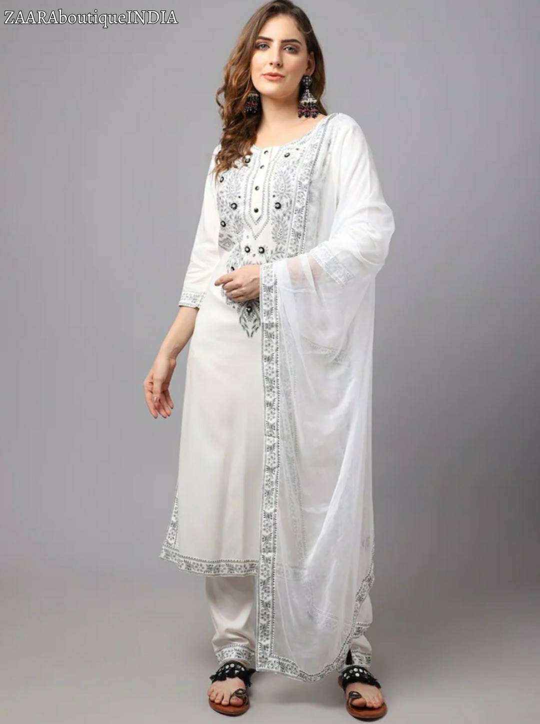 Kurta Sets for Women - White Floral Printed Kurta With Trouser ...