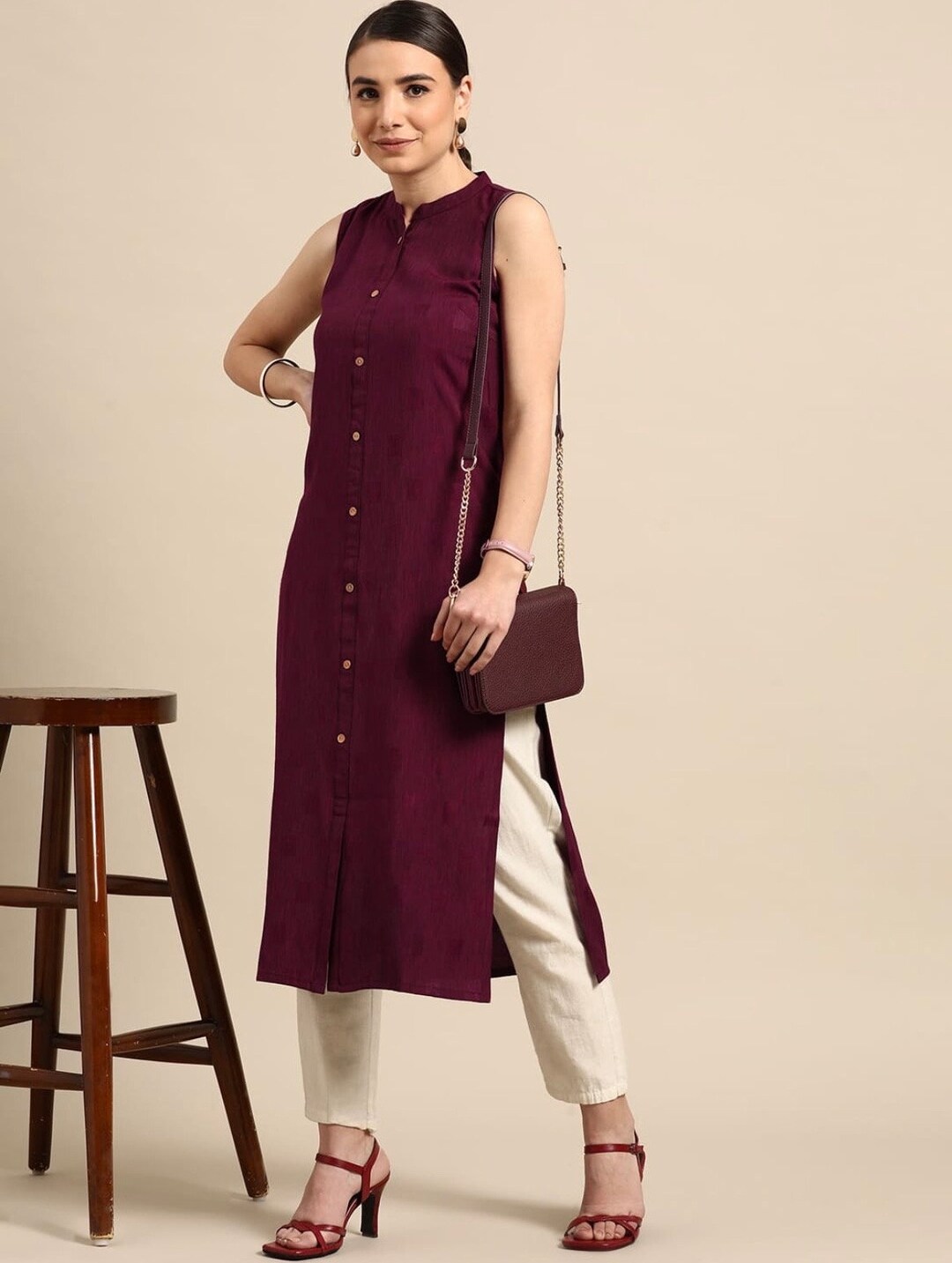 Kurta Women - Burgundy Solid Kurti for Women - Sleeveless Kurti - Gift ...