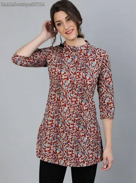 Tunics for Women Maroon & Cream Cotton Printed Tunic - Etsy