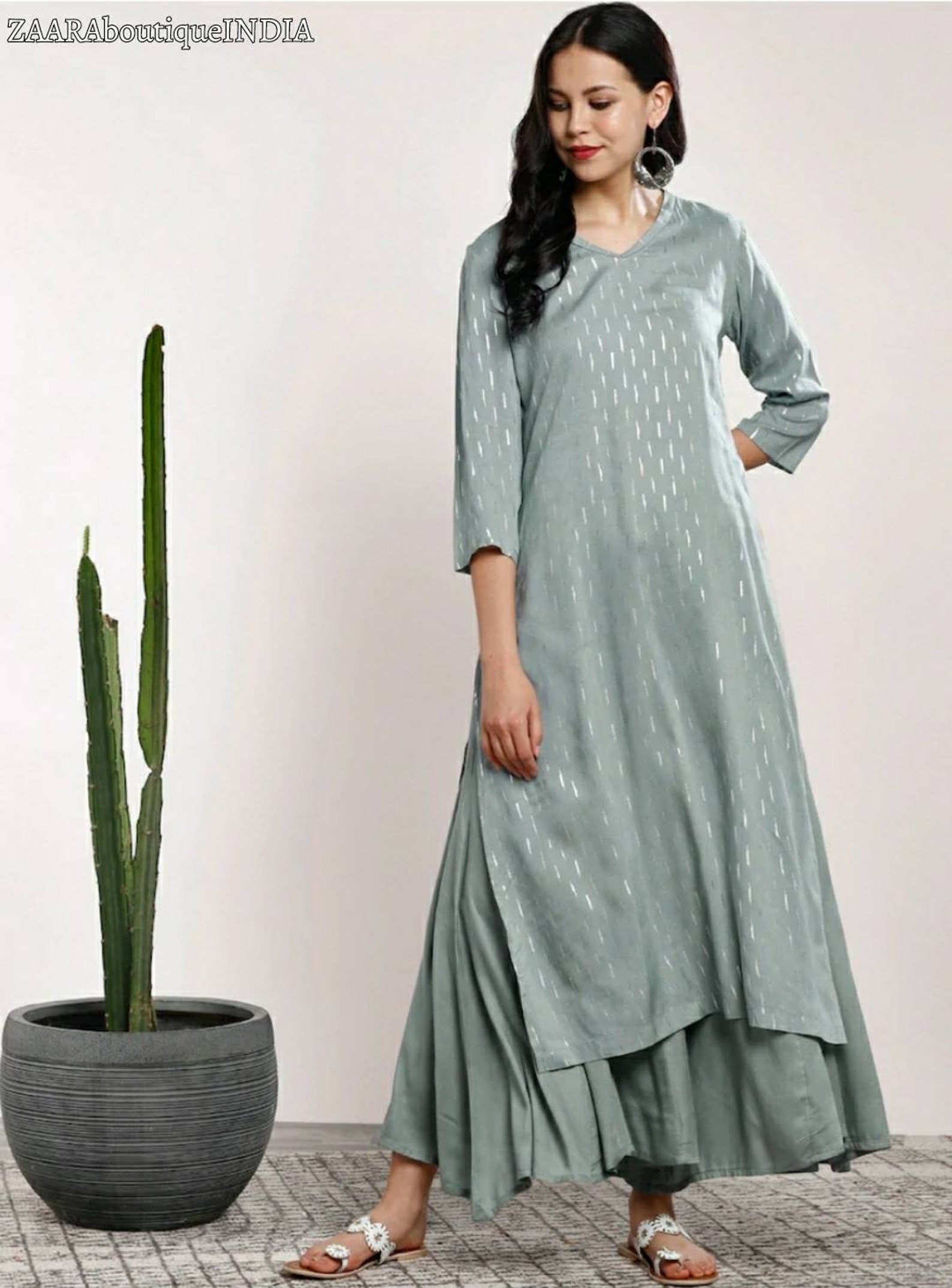 Kurta Palazzo Set Grey Printed Kurtaset for Women Indian - Etsy